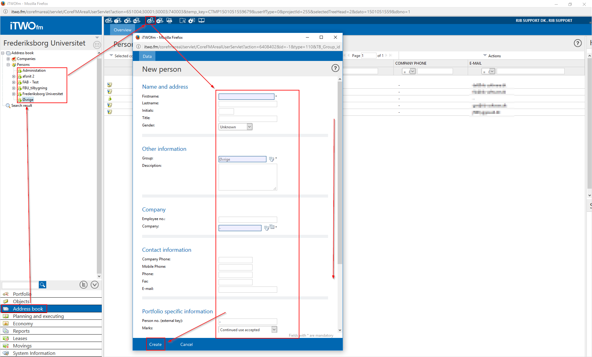 Create contacts – SupportCenter