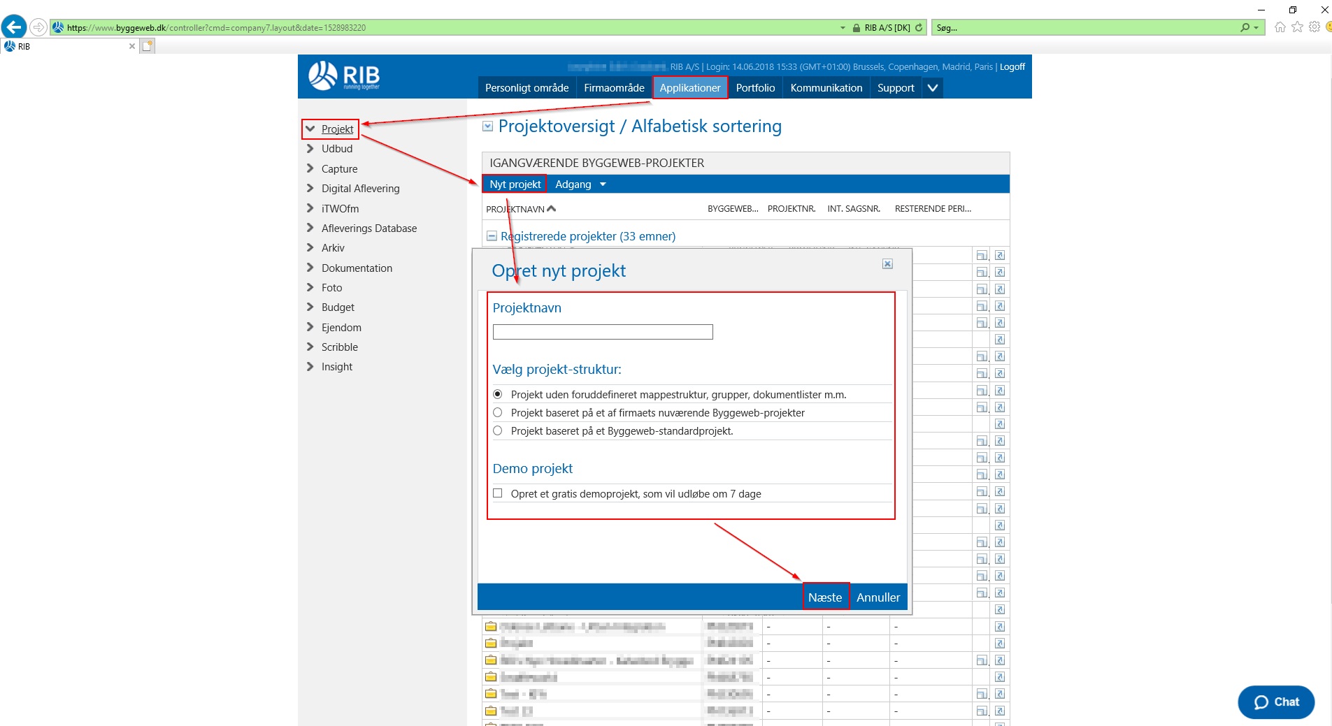 Opret et projekt – SupportCenter