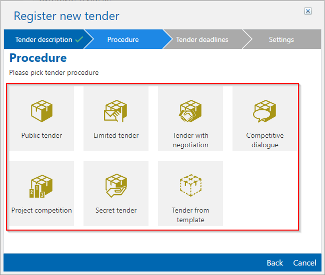 Create a tender – SupportCenter