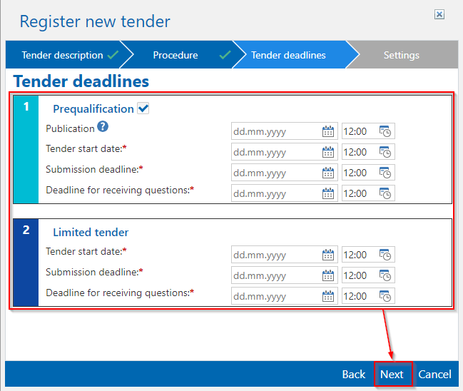 Create a tender – SupportCenter
