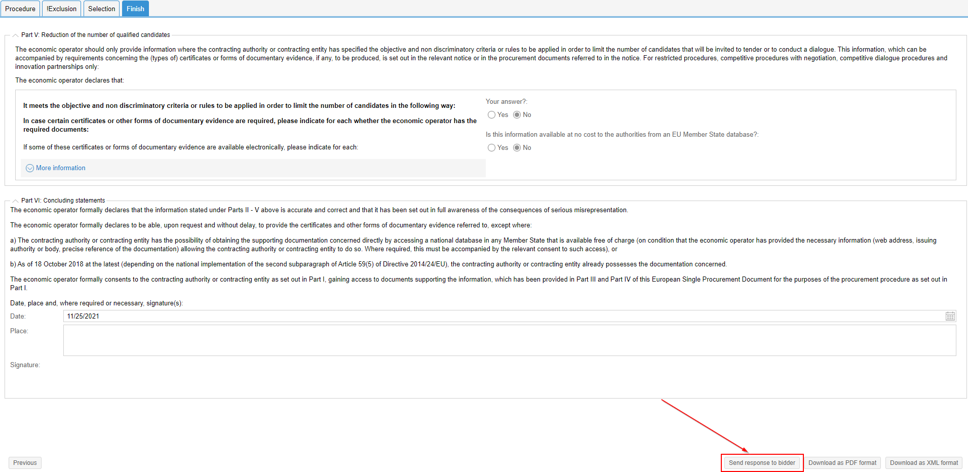 ESPD (Tenderers and subcontractors) – SupportCenter